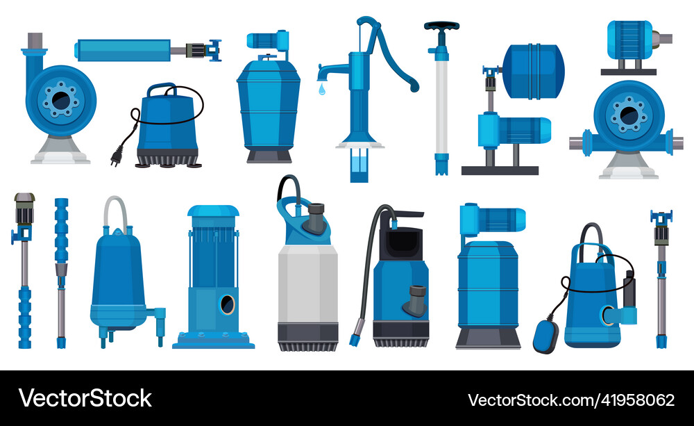 Water pumps iron electric motor systems Royalty Free Vector