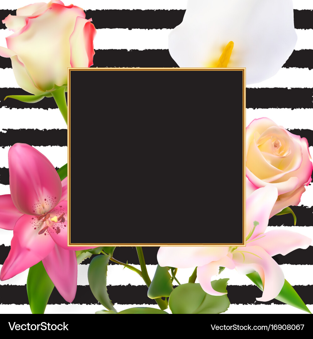 Abstract frame with lily and rose flower natural Vector Image