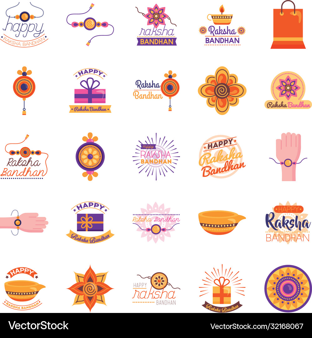Bundle happy raksha bandhan celebration set Vector Image