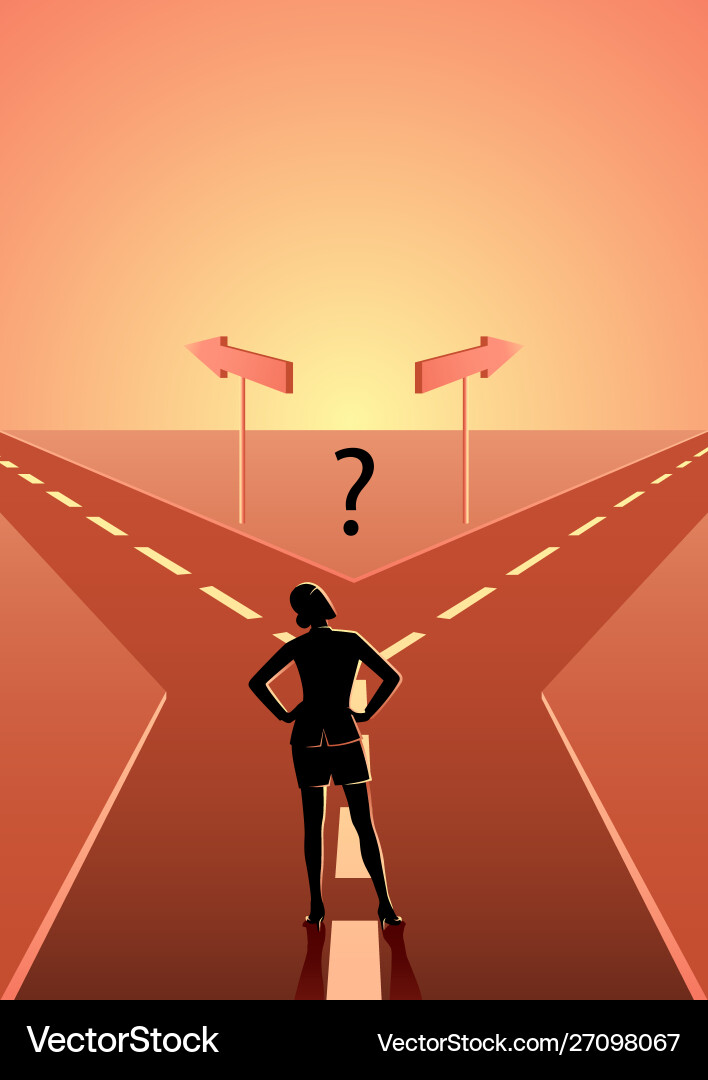 Businesswoman choosing which path he should go Vector Image
