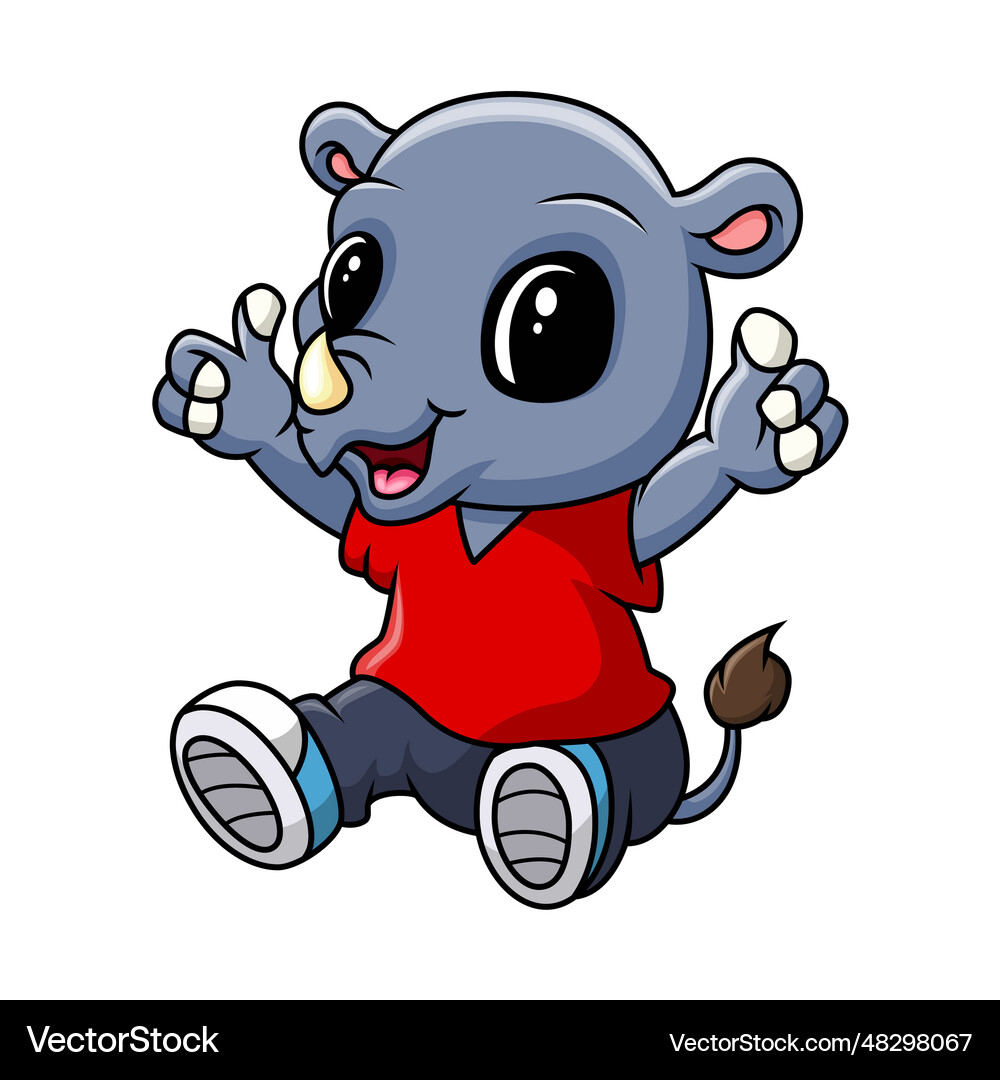 Cartoon funny rhino is sitting Royalty Free Vector Image