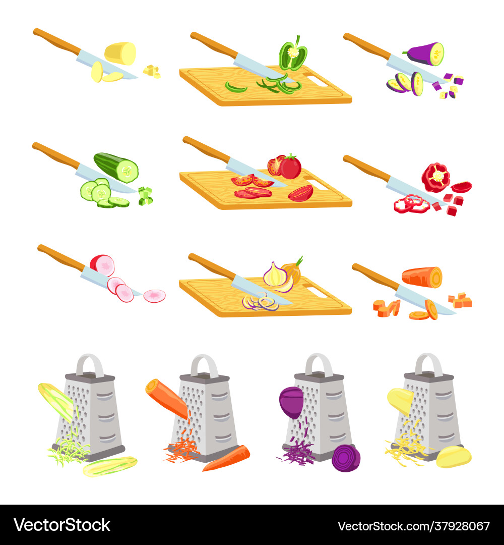 Cut vegetables on board knife chopping onion Vector Image