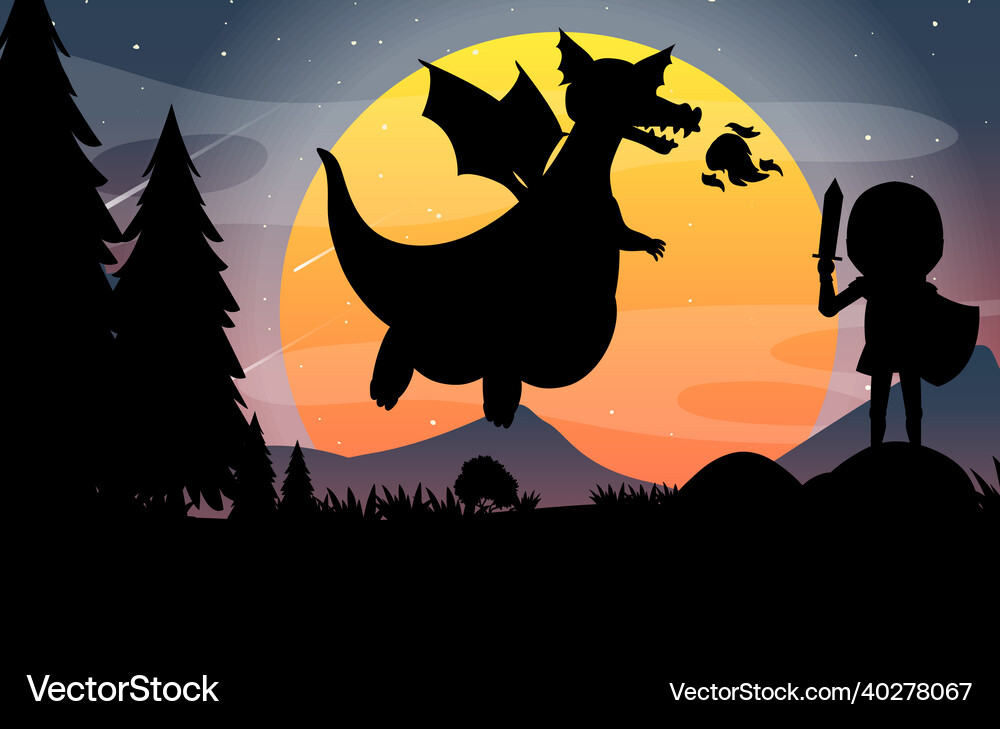 Halloween night background with dragon and knight Vector Image