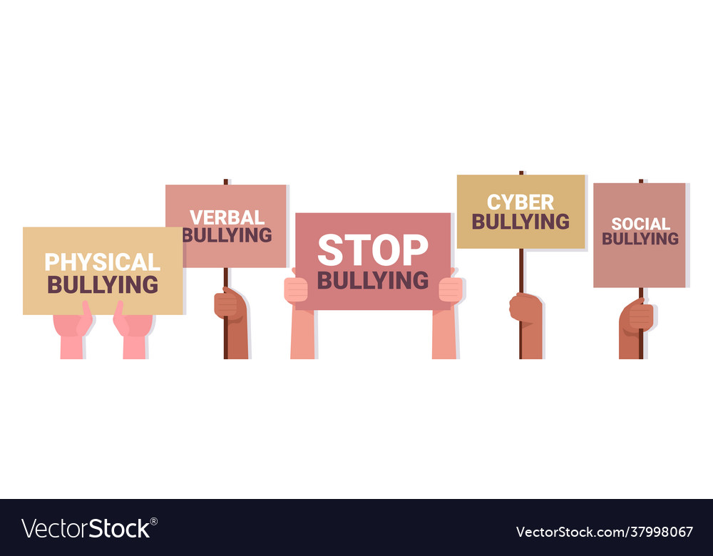 Mix race activists hands holding stop bullying Vector Image
