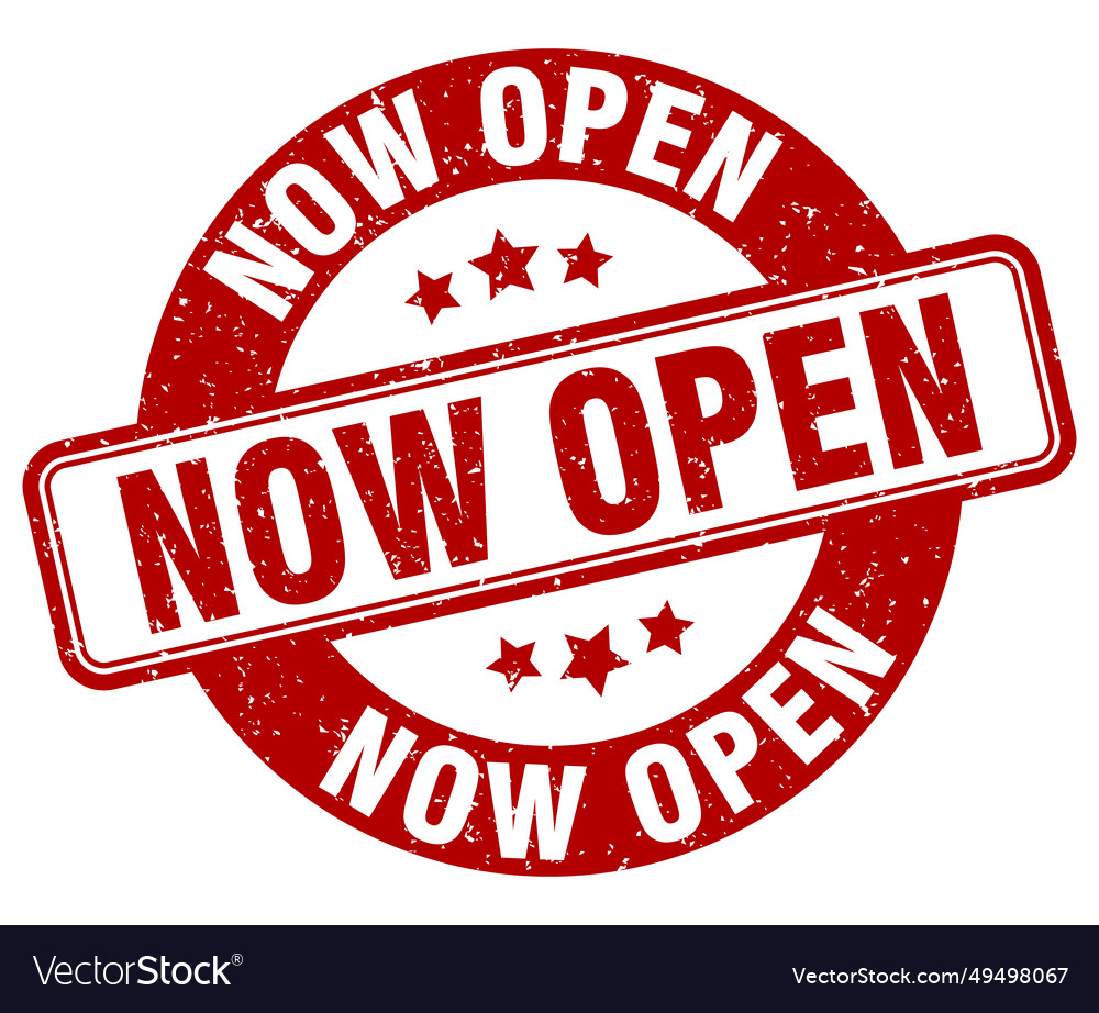 Now open stamp label round grunge sign Royalty Free Vector