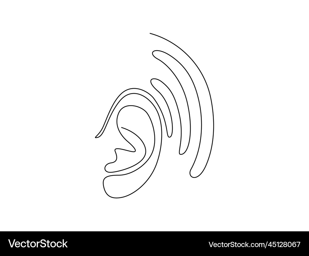 One continuous line drawing of human ear icon Vector Image