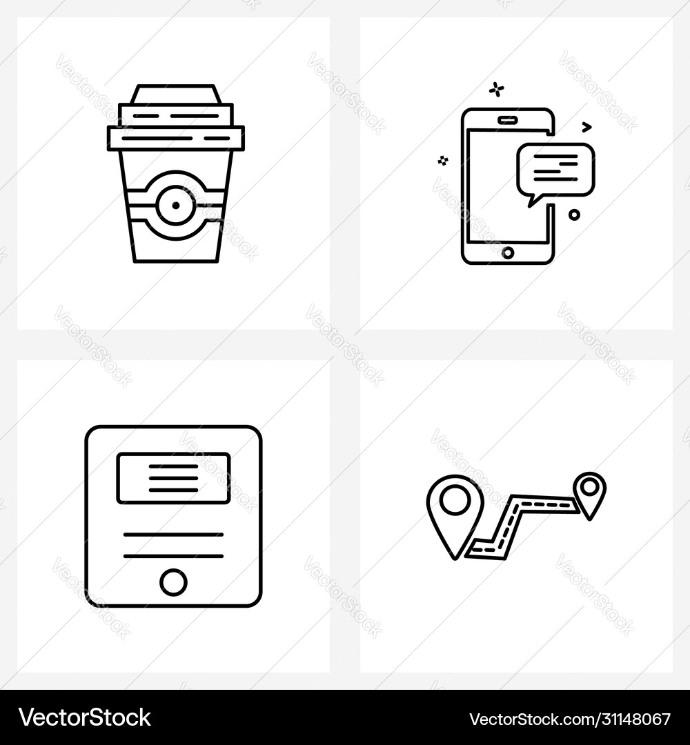 Set 4 simple line icons coffee management Vector Image