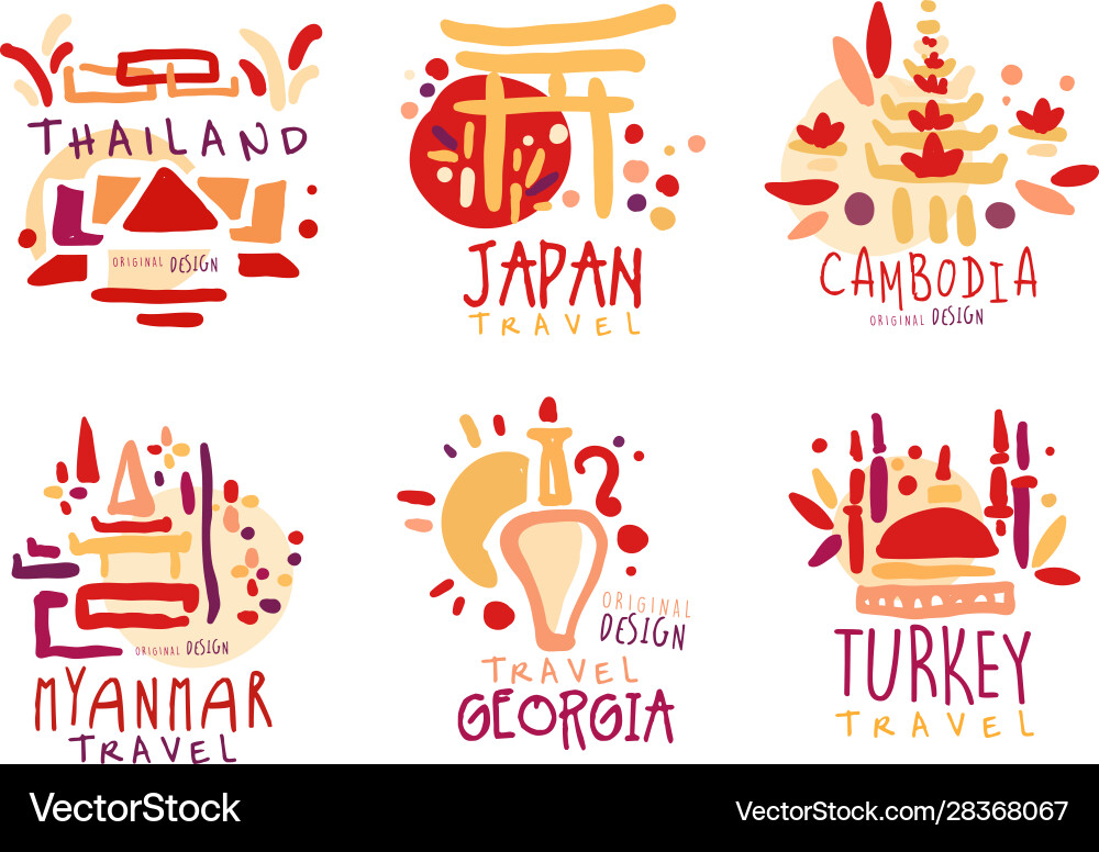 Travel to different countries labels and Vector Image