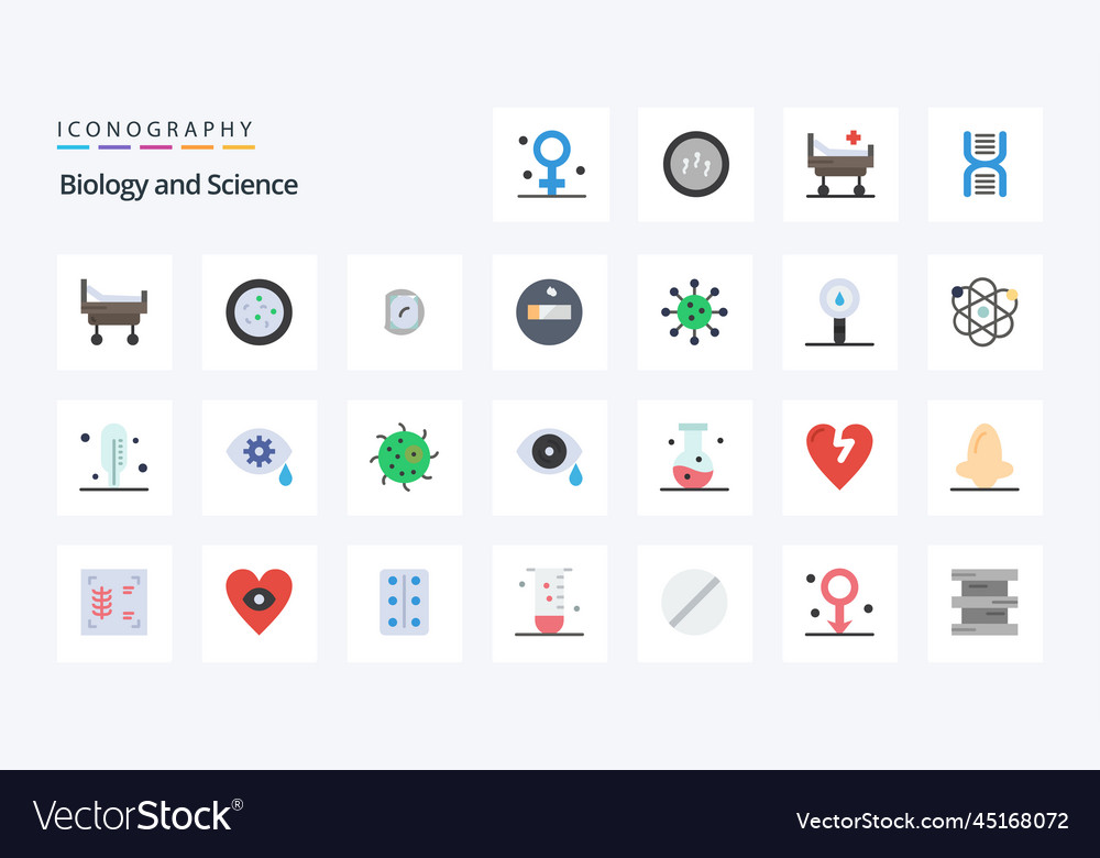25 biology flat color icon pack Royalty Free Vector Image