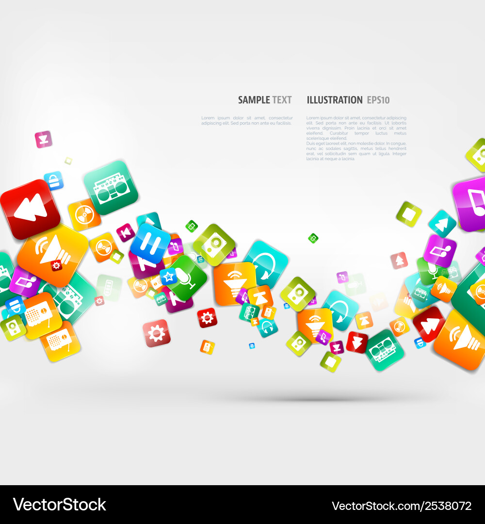 Abstract music background with notes and app icons