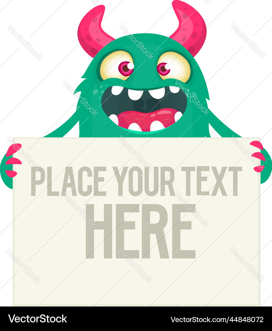 Catoon monster holding blank sign with sample Vector Image