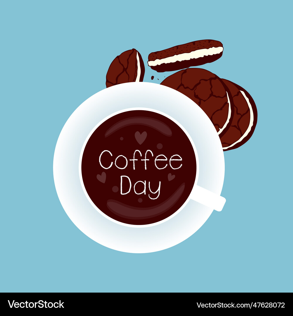 Coffee day poster blue banner cup Royalty Free Vector Image