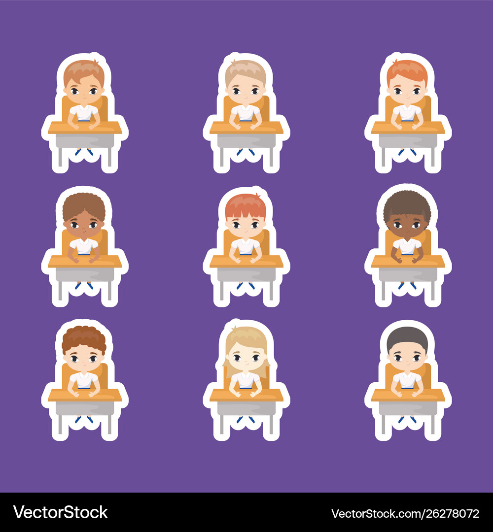 Group cute little students seated in school Vector Image