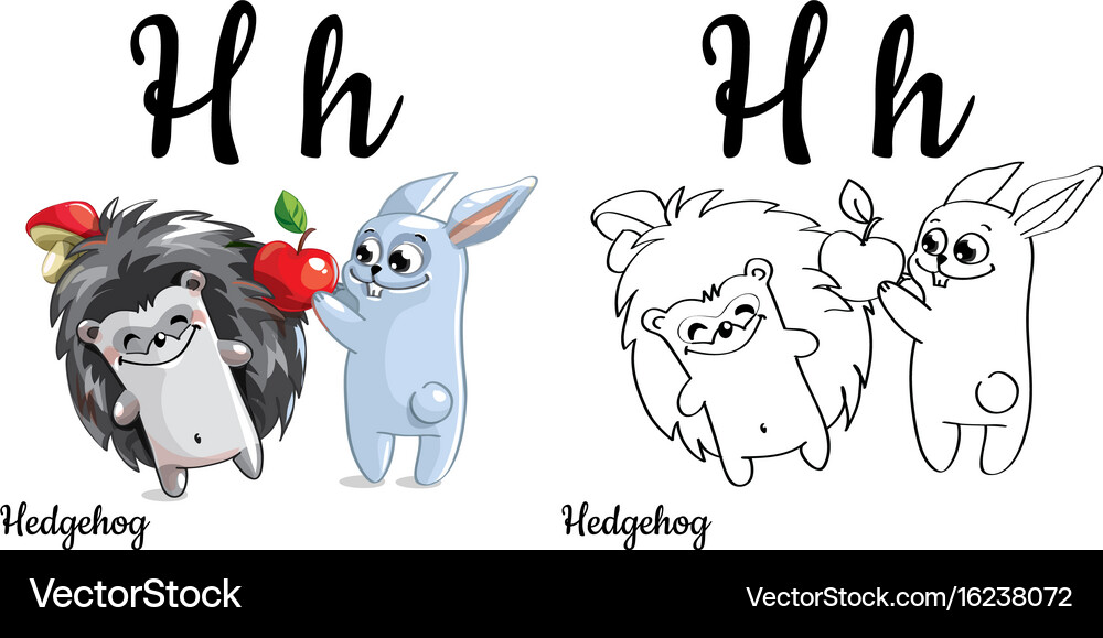 Hedgehog alphabet letter h coloring page Vector Image