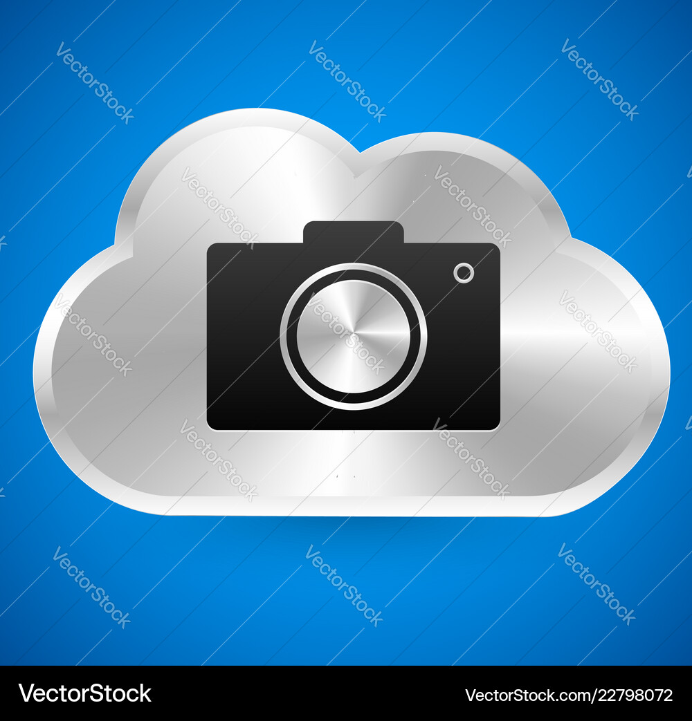 Metallic cloud icon with camera Royalty Free Vector Image