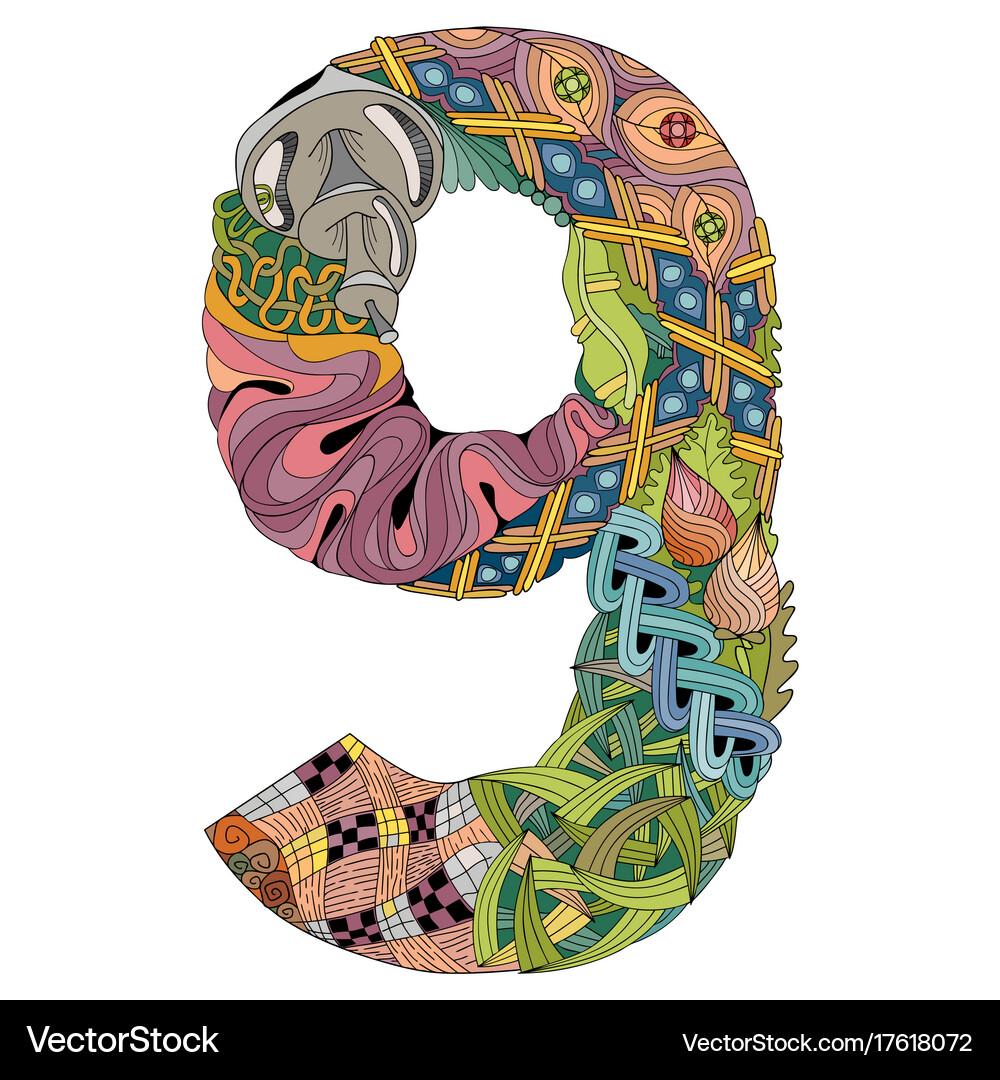 Number nine entangle decorative object Royalty Free Vector