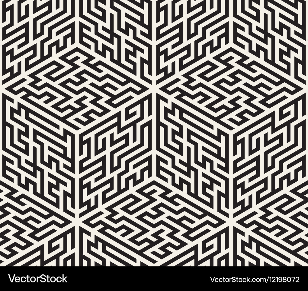 Seamless Black And White Isometric Maze Royalty Free Vector