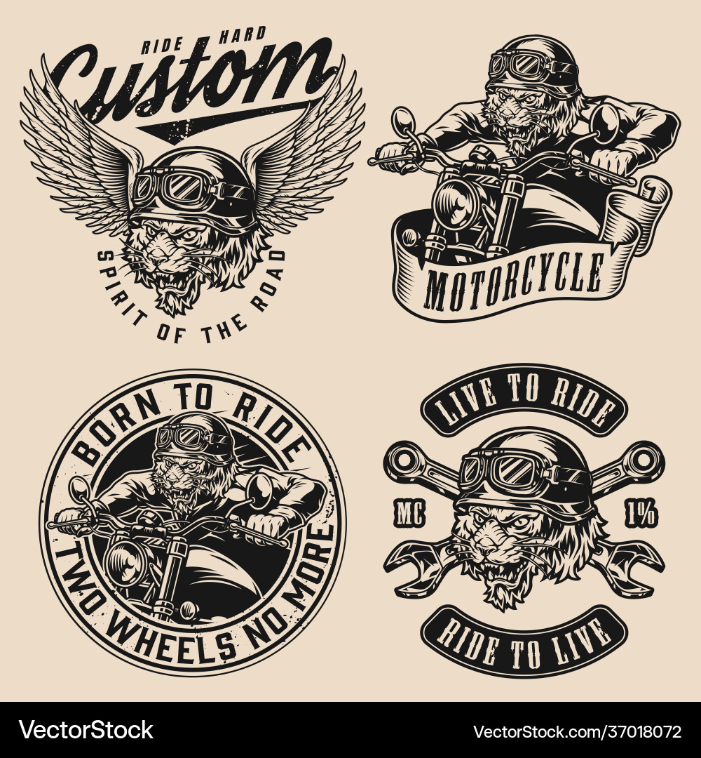 Vintage monochrome motorcycle badges Royalty Free Vector