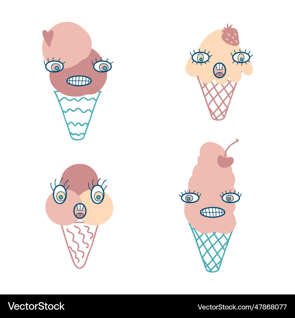 Amused faces fruity ice cream cone characters Vector Image