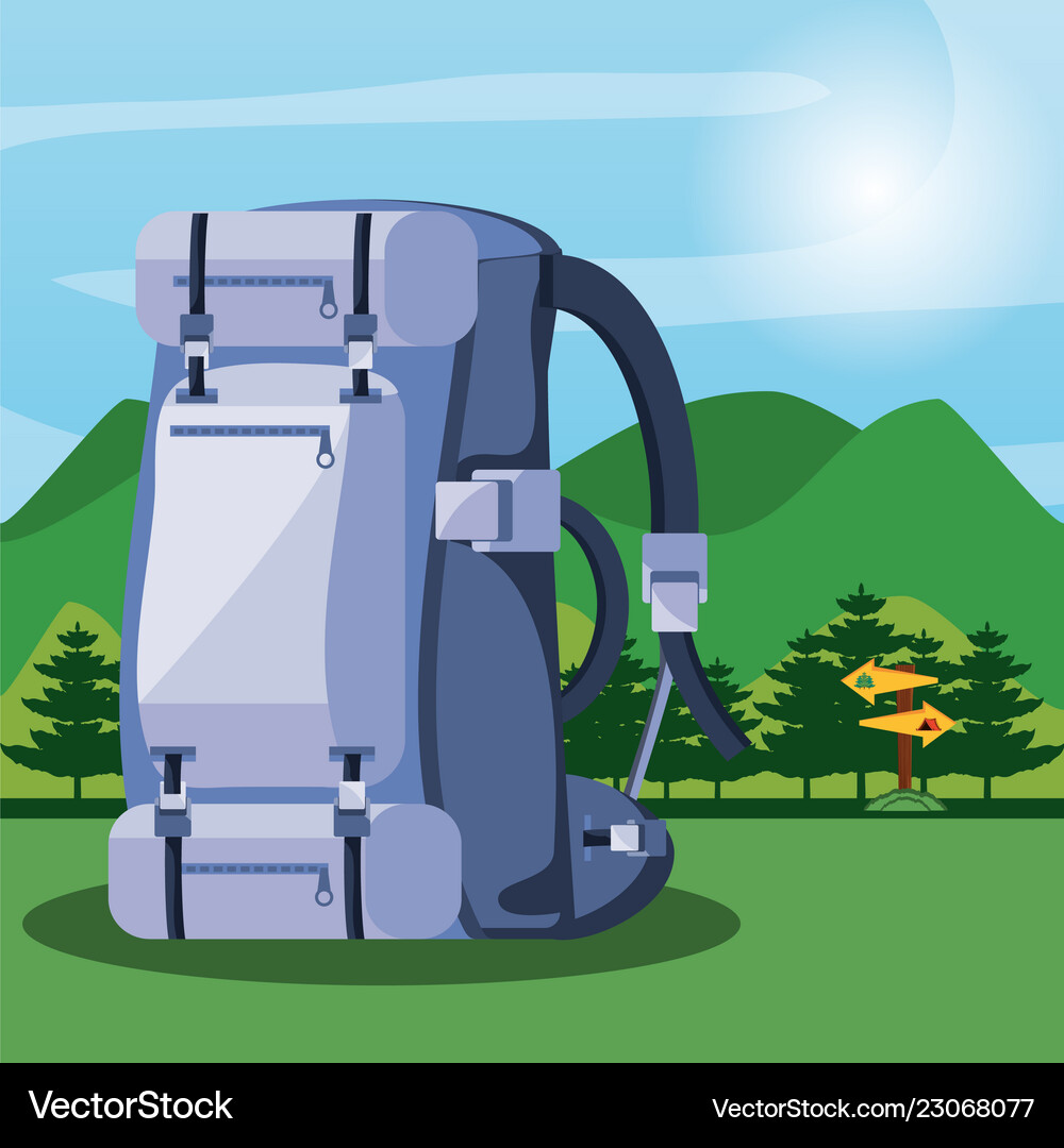 Bag of camping with landscape Royalty Free Vector Image
