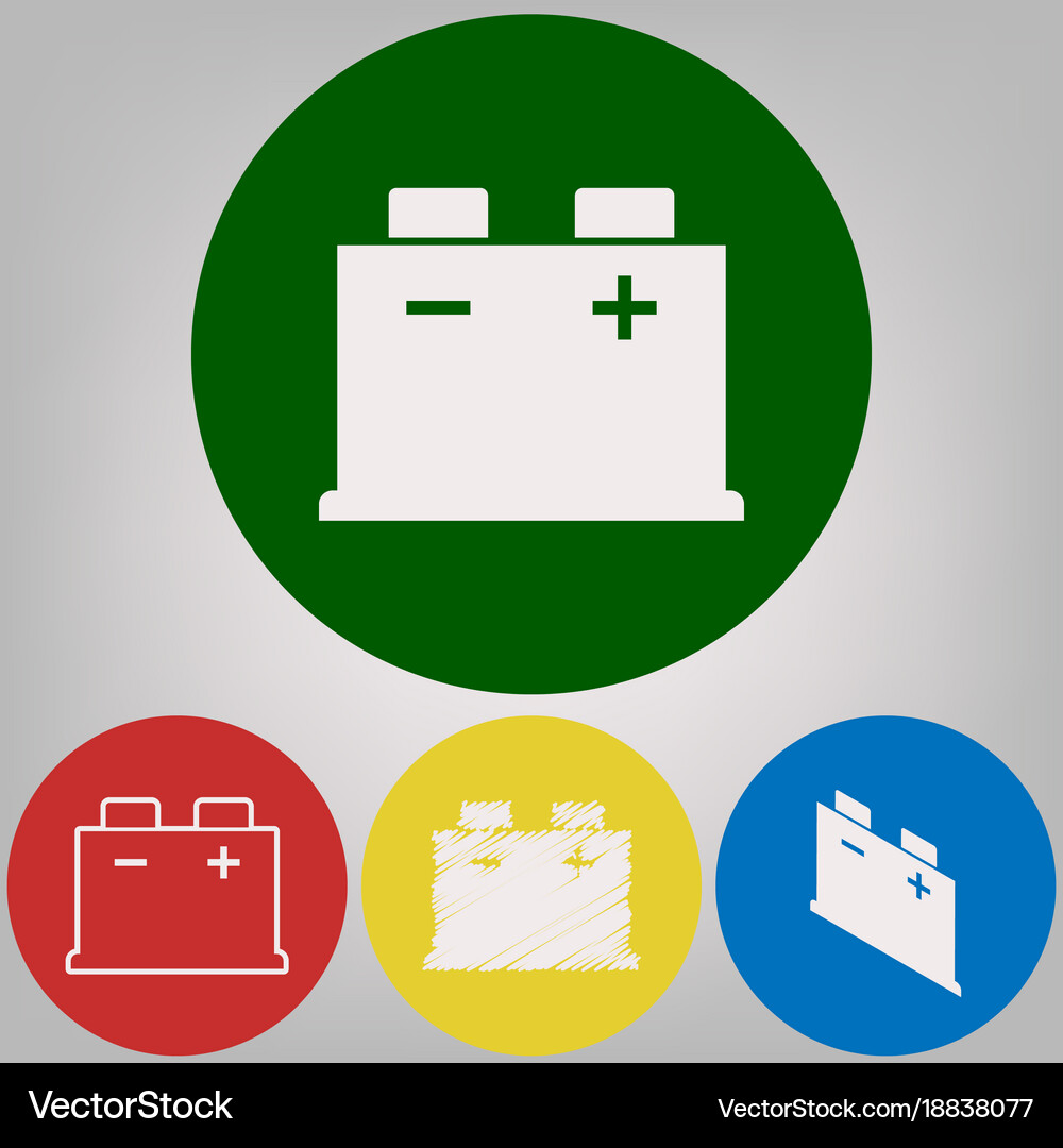 Car battery sign 4 white styles icon Royalty Free Vector