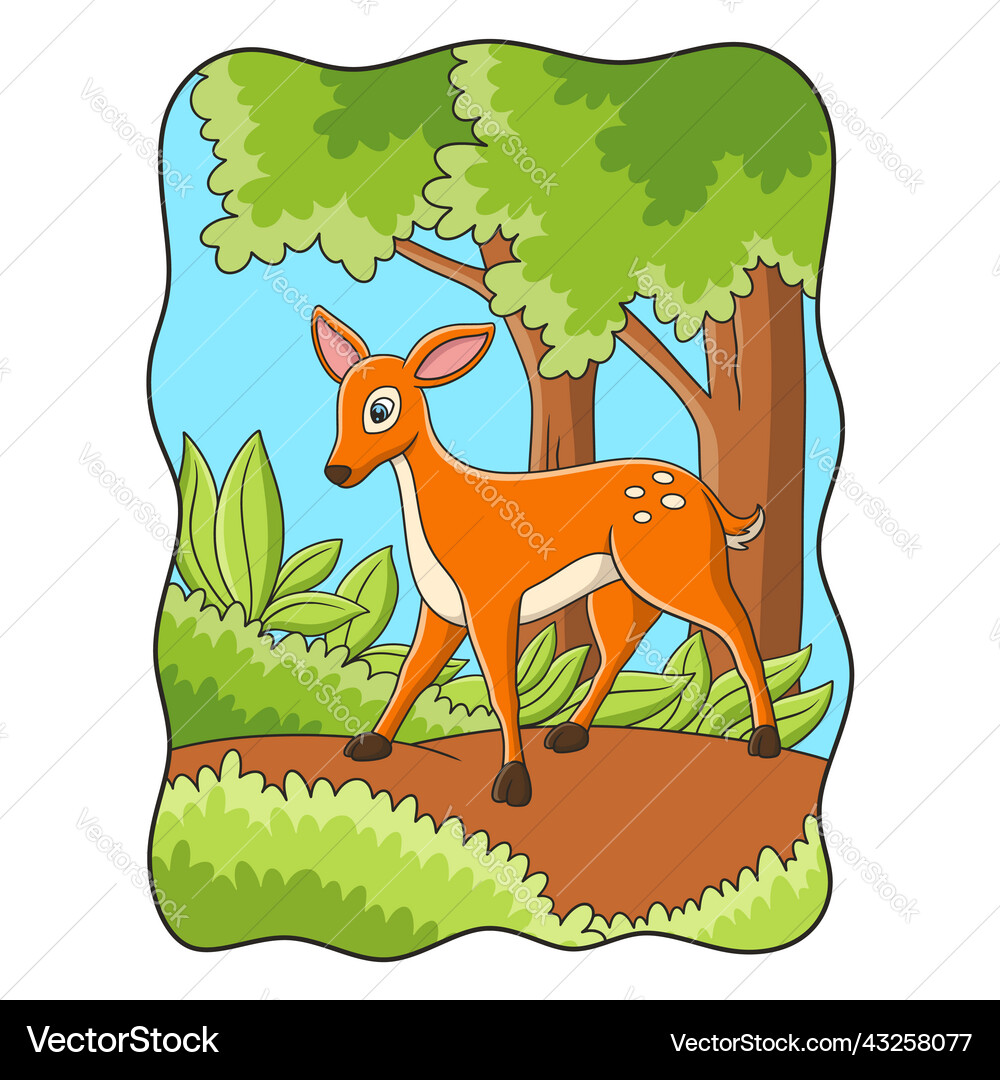 Cartoon deer walking during the day in forest Vector Image