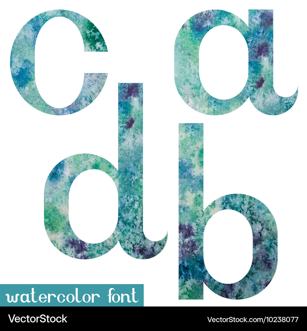 Green-blue watercolor font abcd Royalty Free Vector Image