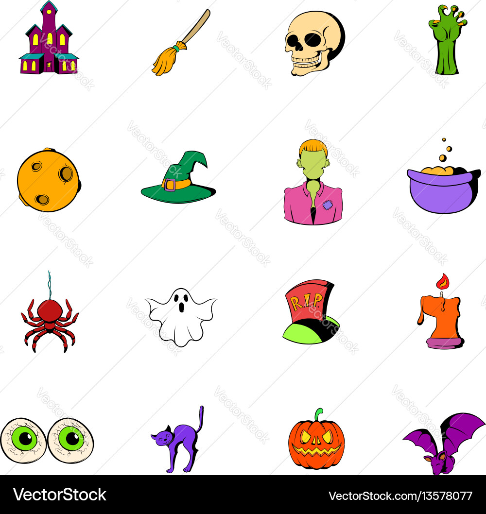 Halloween icons set cartoon Royalty Free Vector Image