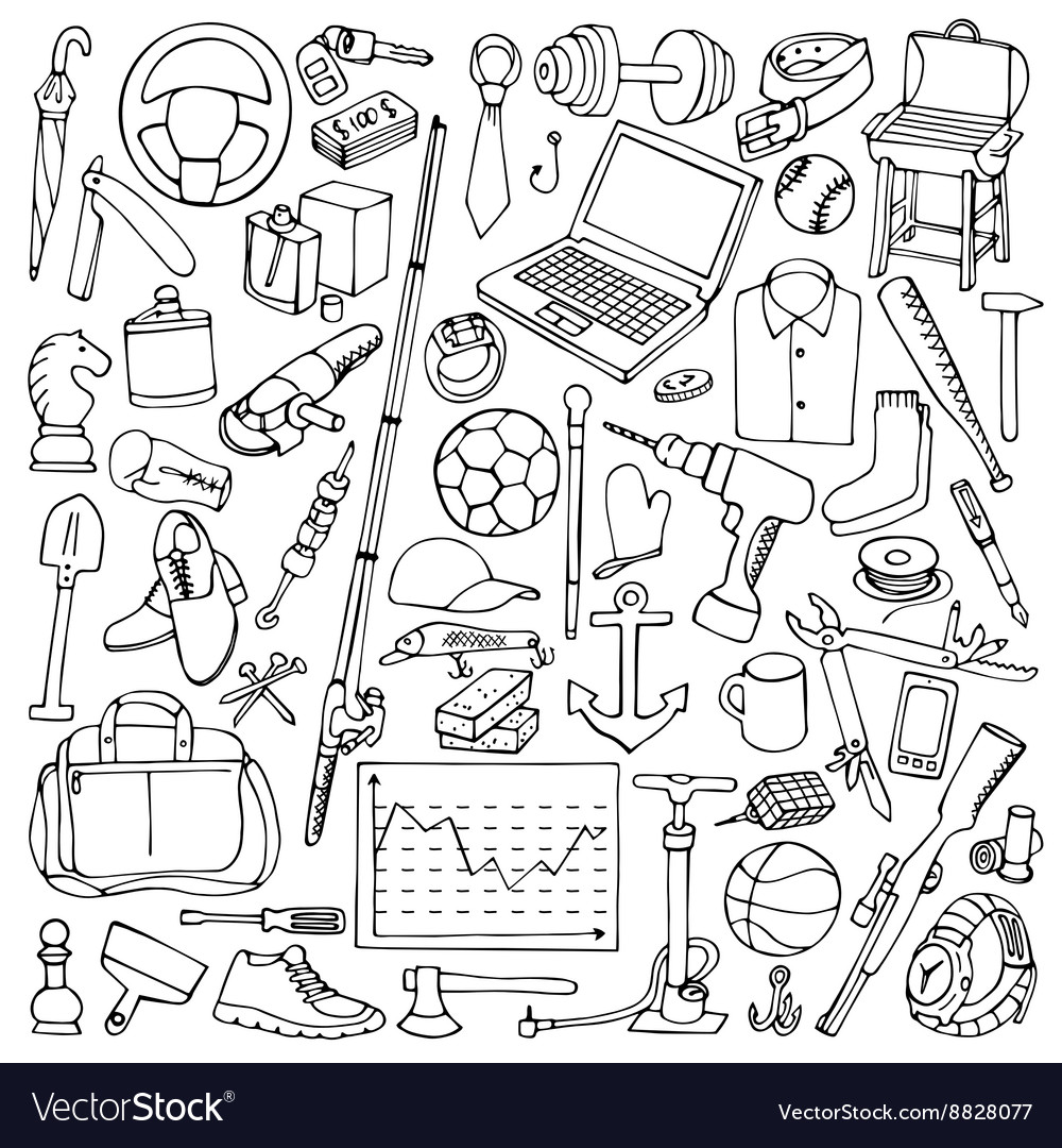 Hand drawn man objects set Royalty Free Vector Image