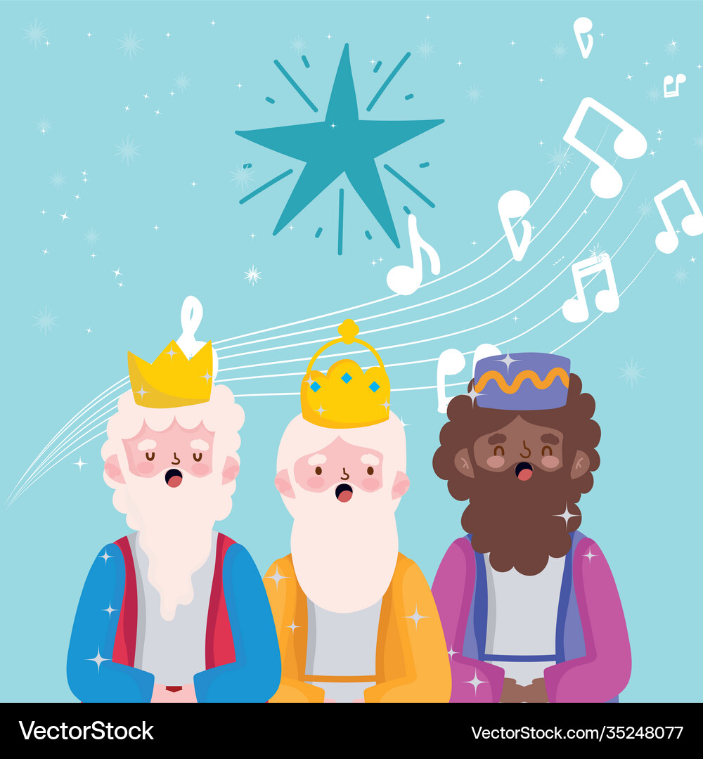 Happy epiphany three wise kings sing christmas Vector Image