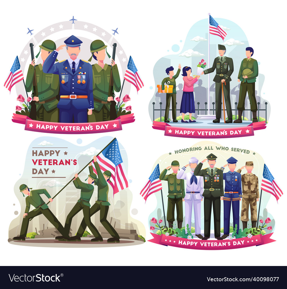 Set bundle of veterans day with army Royalty Free Vector