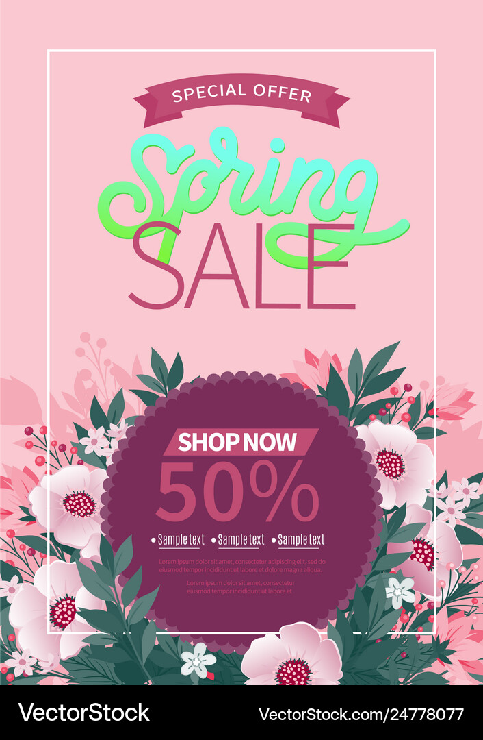 Spring background with green leaves and flowers Vector Image