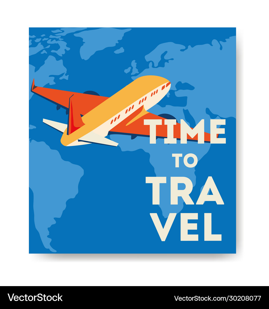 Travel poster with airplane flying Royalty Free Vector Image