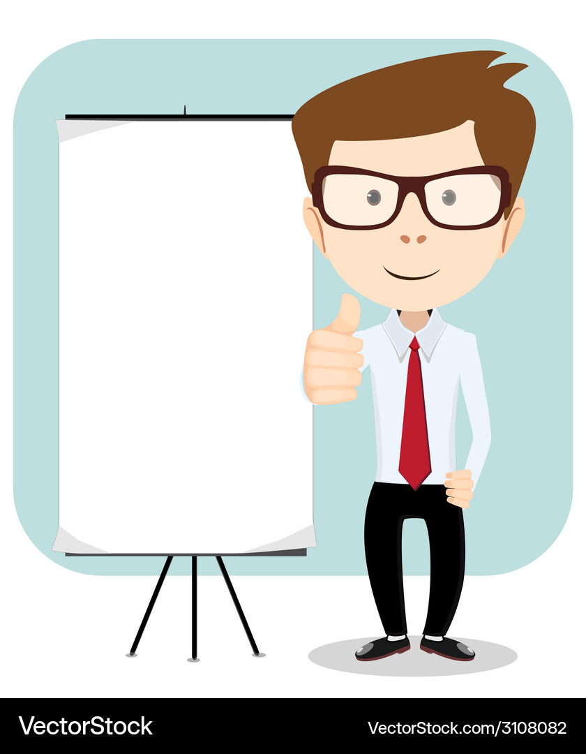 Cartoon Business man explaining and pointing at Vector Image