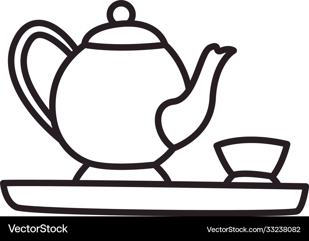 Chinese tea pot with cup line style icon Vector Image