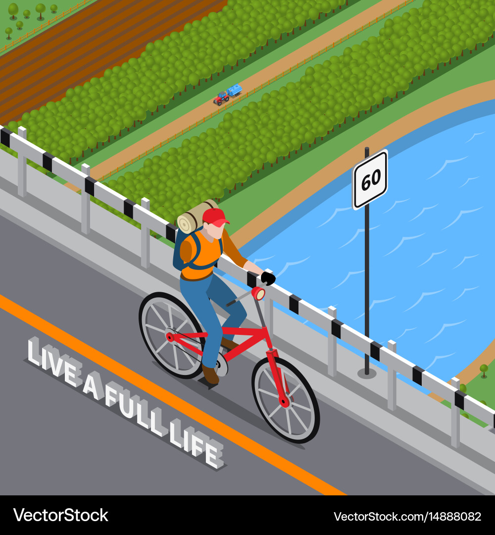 Disabled person on bicycle isometric Royalty Free Vector