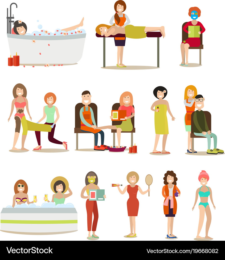 Group of people enjoying spa procedures Royalty Free Vector