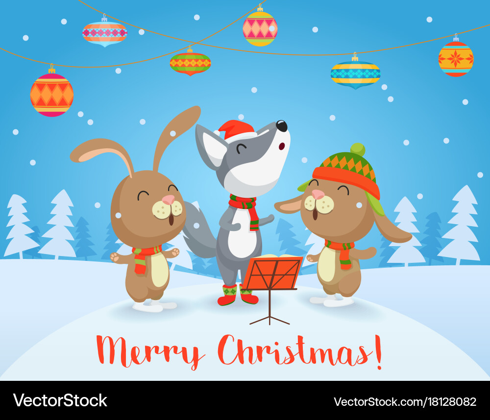Happy christmas card with cute wolf Royalty Free Vector