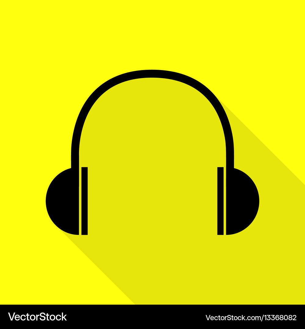 Headphones sign black icon with flat Royalty Free Vector