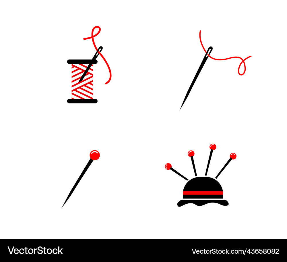 Icons set for tailor collection needle with a red Vector Image