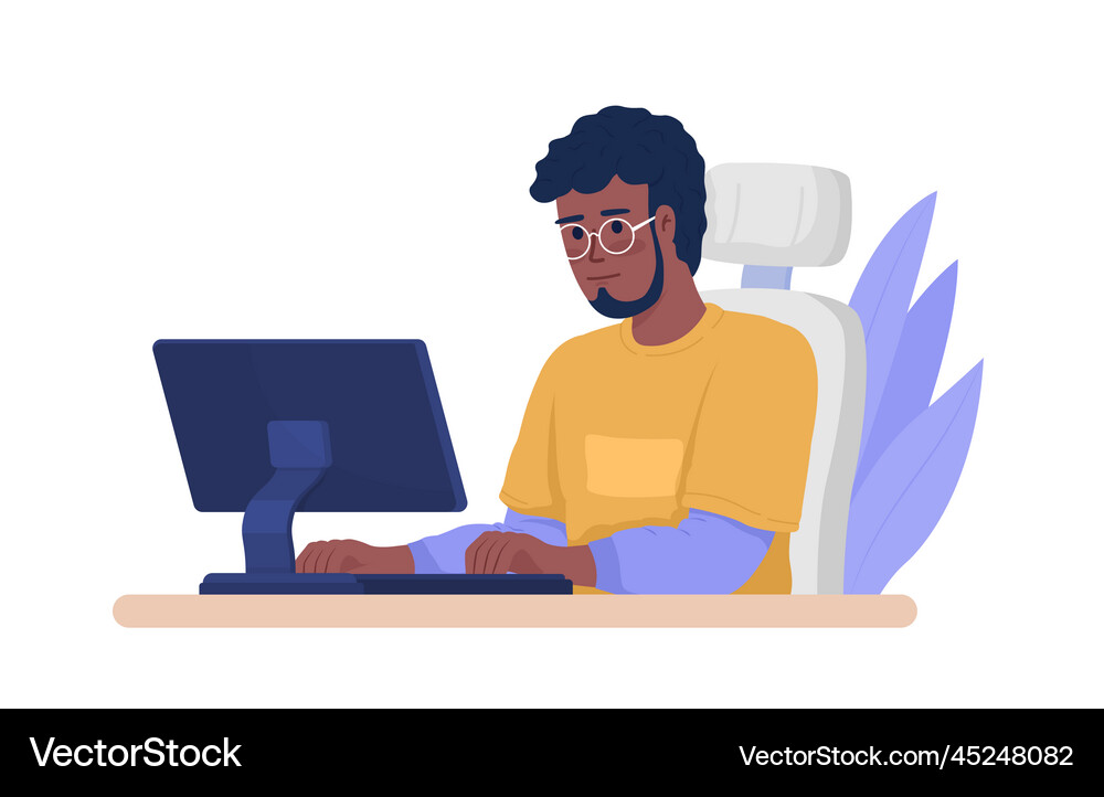 Male remote worker semi flat color character Vector Image