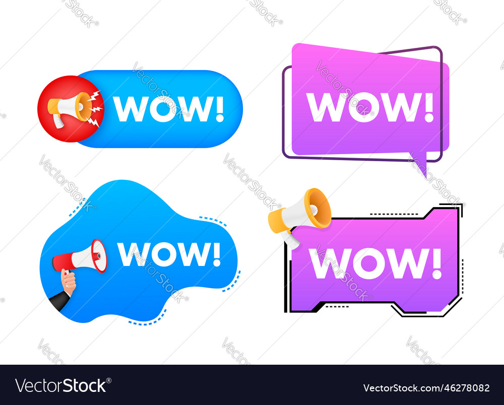 Megaphone label set with text wow Royalty Free Vector Image Megaphone label set with text wow Royalty Free Vector Image