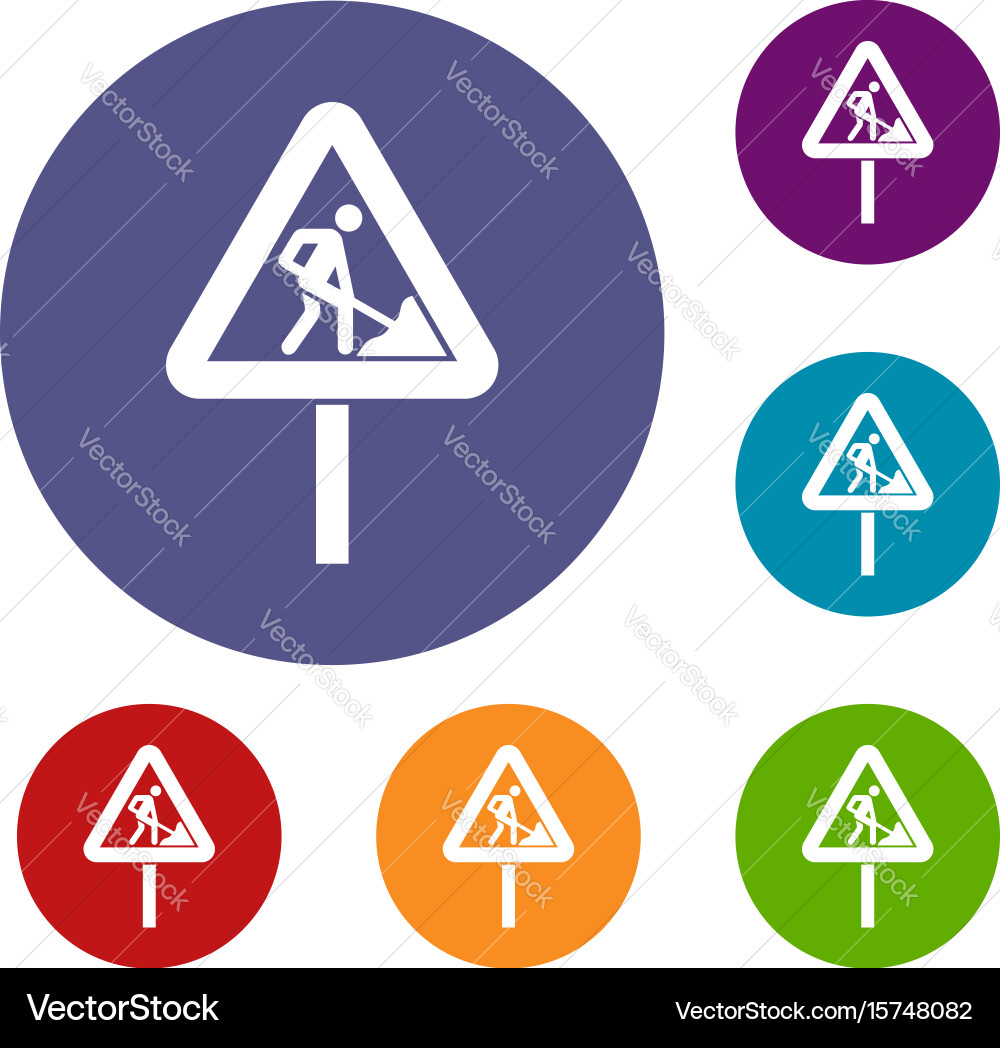 Road works sign icons set Royalty Free Vector Image