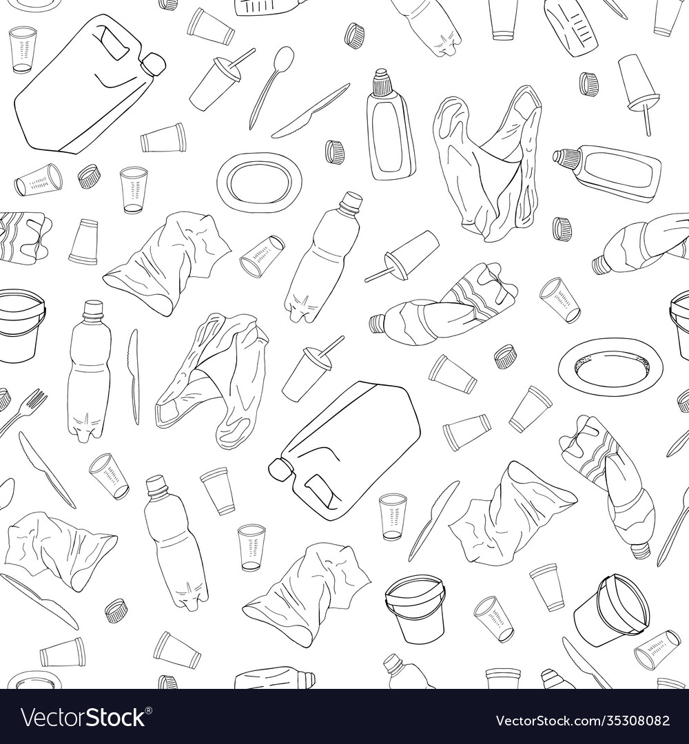 Seamless pattern with different kinds plastic Vector Image