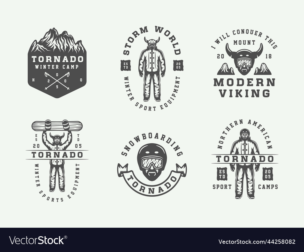Set of vintage snowboarding ski or winter sports Vector Image