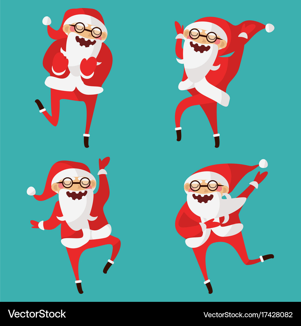 Set with lovely dancing santa claus hand drawn Vector Image