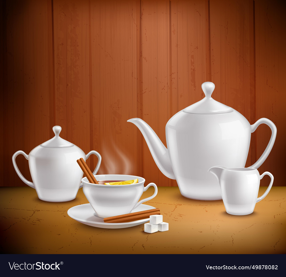 Tea set composition Royalty Free Vector Image - VectorStock