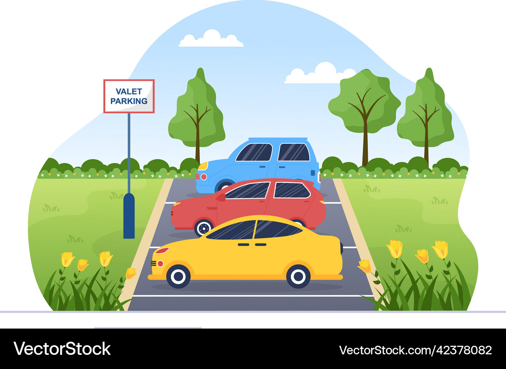Valet parking with ticket image and multiple cars Vector Image