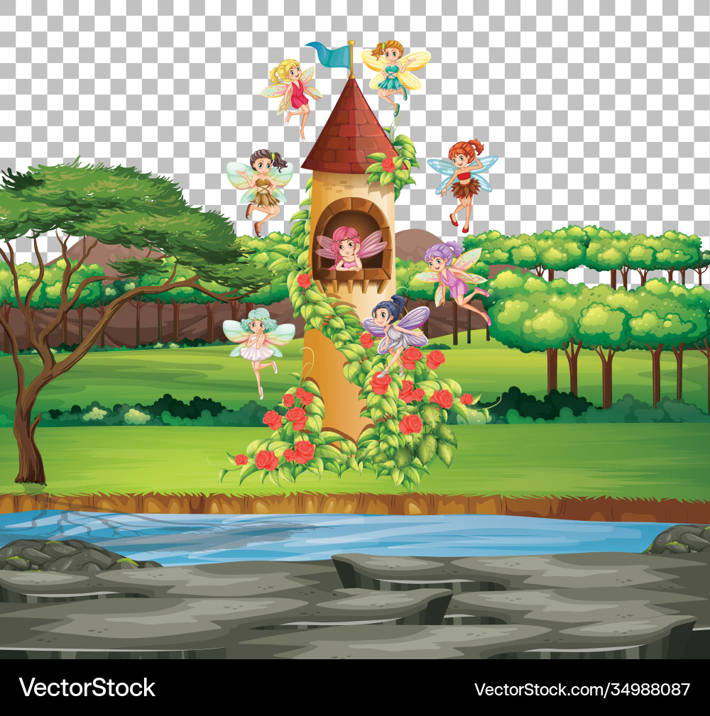 Castle in fairy tale theme on transparent Vector Image