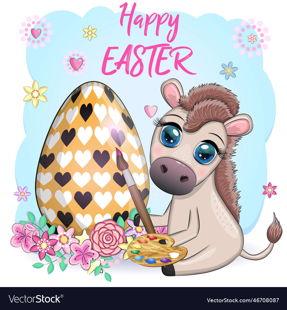 Cute donkey with an easter egg easter character Vector Image